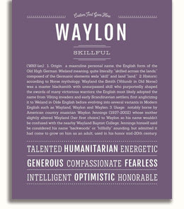 Waylon Personalized Name Meaning Art Prints – Name Stories