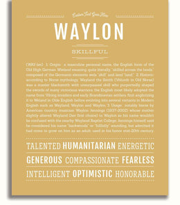 Waylon Personalized Name Meaning Art Prints – Name Stories