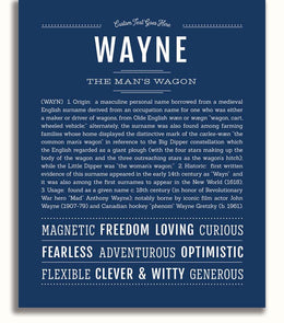 Wayne Personalized Name Meaning Art Prints – Name Stories