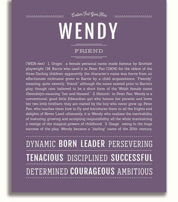 Wendy Personalized Name Meaning Art Prints – Name Stories