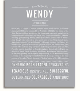 Wendy Personalized Name Meaning Art Prints – Name Stories