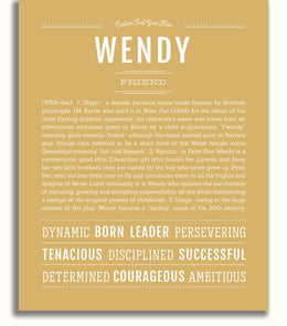Wendy Personalized Name Meaning Art Prints – Name Stories