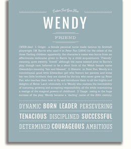 Wendy Personalized Name Meaning Art Prints – Name Stories