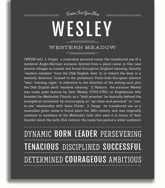 Wesley Personalized Name Meaning Art Prints – Name Stories