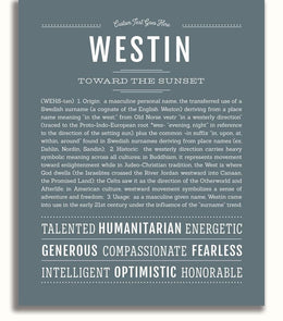 Westin Personalized Name Meaning Art Prints – Name Stories