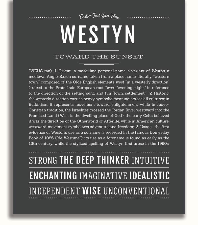 Westyn Personalized Name Meaning Art Prints – Name Stories