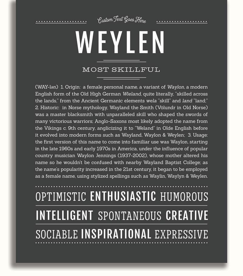 Weylen Personalized Name Meaning Art Prints – Name Stories