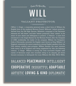 Will Personalized Name Meaning Art Prints – Name Stories