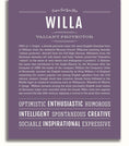 Willa Personalized Name Meaning Art Prints – Name Stories