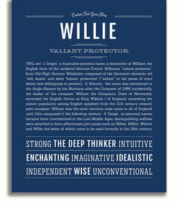 Willie Personalized Name Meaning Art Prints – Name Stories