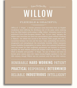 Willow Personalized Name Meaning Art Prints – Name Stories