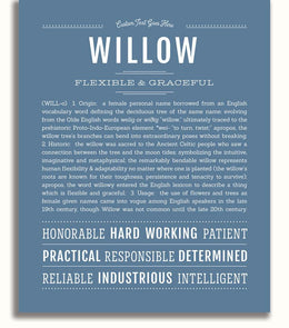 Willow Personalized Name Meaning Art Prints – Name Stories