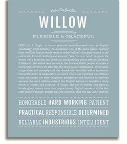 Willow Personalized Name Meaning Art Prints – Name Stories