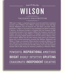 Wilson Personalized Name Meaning Art Prints – Name Stories
