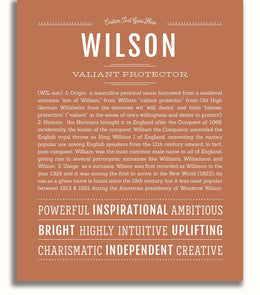 Wilson Personalized Name Meaning Art Prints – Name Stories