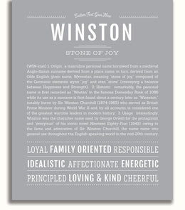 Winston Personalized Name Meaning Art Prints – Name Stories