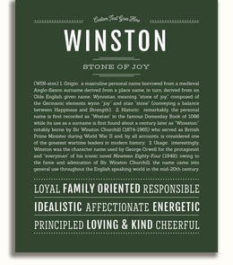 Winston Personalized Name Meaning Art Prints – Name Stories
