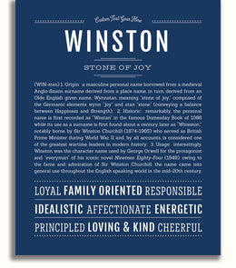 Winston Personalized Name Meaning Art Prints – Name Stories