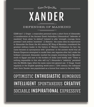 Xander Personalized Name Meaning Art Prints – Name Stories