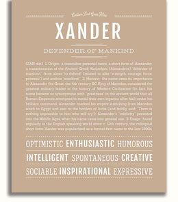 Xander Personalized Name Meaning Art Prints – Name Stories