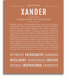 Xander Personalized Name Meaning Art Prints – Name Stories