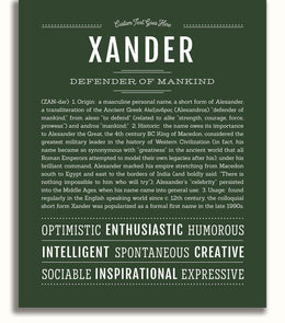Xander Personalized Name Meaning Art Prints – Name Stories