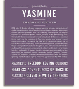 Yasmine Personalized Name Meaning Art Prints – Name Stories