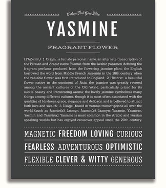 Yasmine Personalized Name Meaning Art Prints – Name Stories