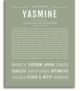 Yasmine Personalized Name Meaning Art Prints – Name Stories