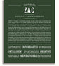 Zac Personalized Name Meaning Art Prints – Name Stories
