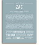 Zac Personalized Name Meaning Art Prints – Name Stories