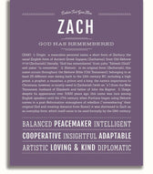 Zach Personalized Name Meaning Art Prints – Name Stories
