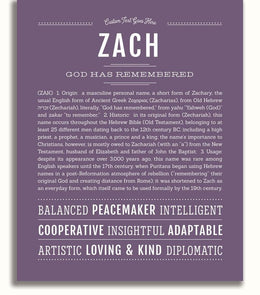 Zach Personalized Name Meaning Art Prints – Name Stories