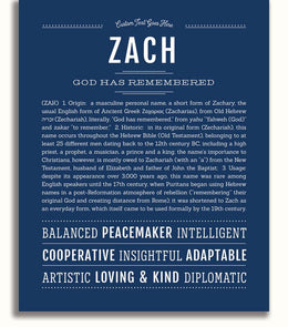 Zach Personalized Name Meaning Art Prints – Name Stories