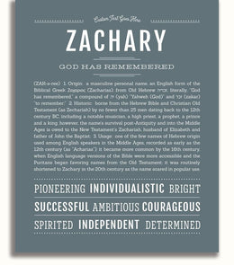 Zachary Personalized Name Meaning Art Prints – Name Stories