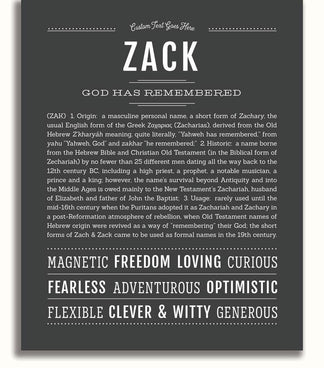 Zack Personalized Name Meaning Art Prints – Name Stories