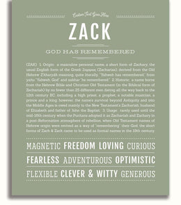 Zack Personalized Name Meaning Art Prints – Name Stories