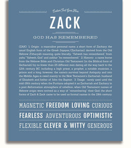 Zack Personalized Name Meaning Art Prints – Name Stories