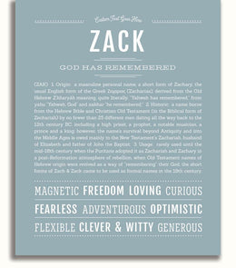 Zack Personalized Name Meaning Art Prints – Name Stories