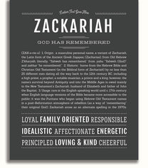 Zackariah Personalized Name Meaning Art Prints – Name Stories