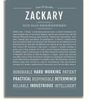 Zackary Personalized Name Meaning Art Prints – Name Stories