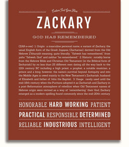 Zackary Personalized Name Meaning Art Prints – Name Stories