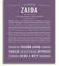 Zaida Personalized Name Meaning Art Prints – Name Stories