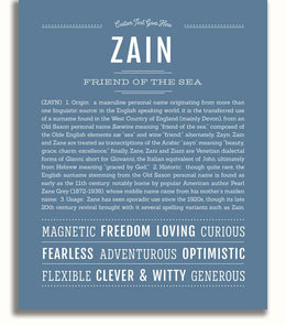 Zain Personalized Name Meaning Art Prints – Name Stories