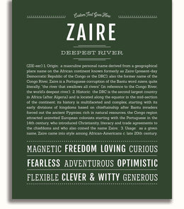 Zaire Personalized Name Meaning Art Prints – Name Stories