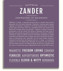 Zander Personalized Name Meaning Art Prints – Name Stories