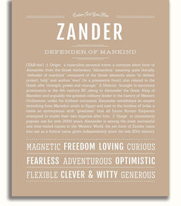 Zander Personalized Name Meaning Art Prints – Name Stories