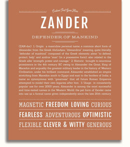 Zander Personalized Name Meaning Art Prints – Name Stories