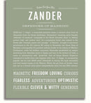 Zander Personalized Name Meaning Art Prints – Name Stories