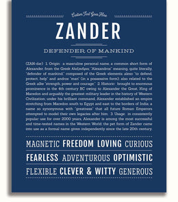 Zander Personalized Name Meaning Art Prints – Name Stories
